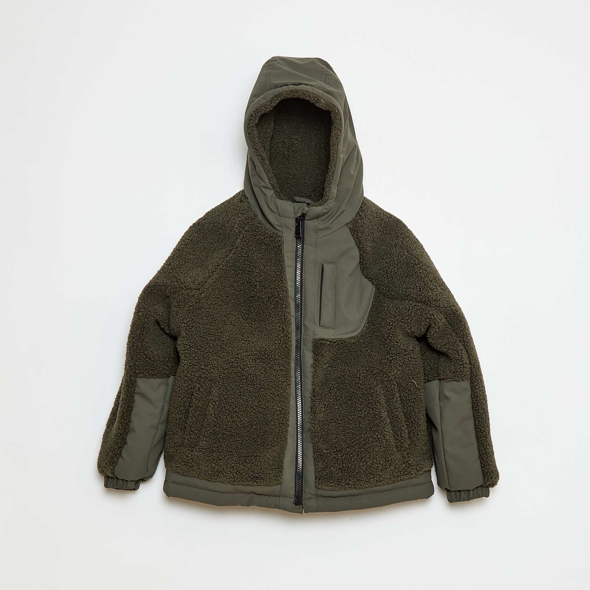 Two-Tone Hooded Fleece Effect Jacket GREEN – Kiabi KSA