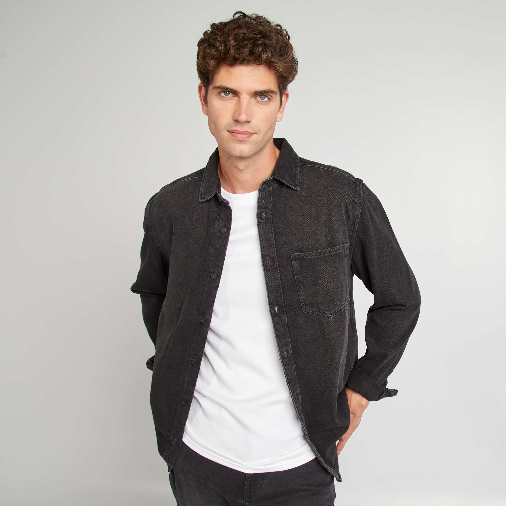 Classic plain denim shirt GREY – Kiabi KSA