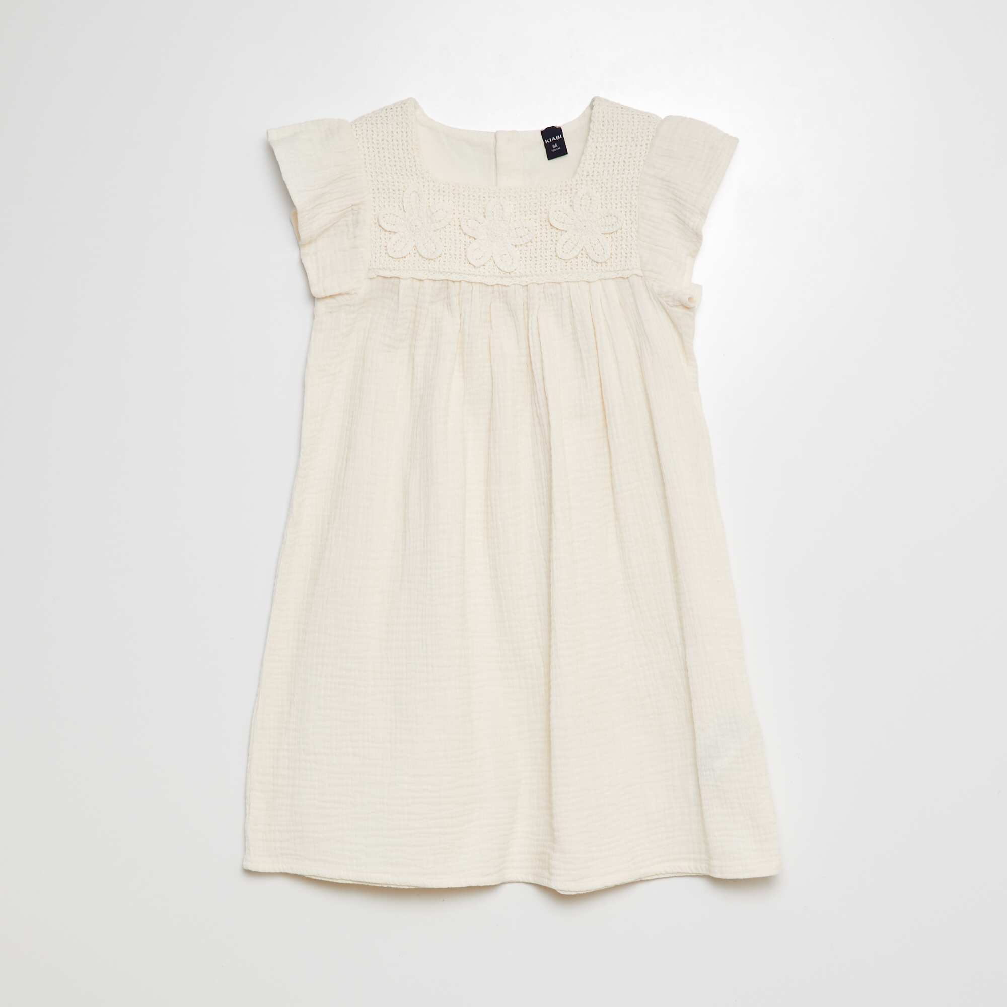 Cotton gauze dress with crochet patterns WHITE – Kiabi KSA