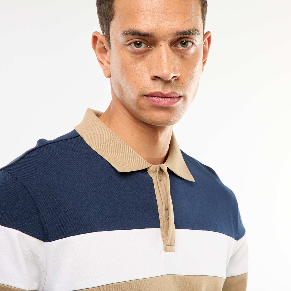 Rugby-Style Colorblock Long Sleeve Polo Shirt BLUE – Kiabi KSA