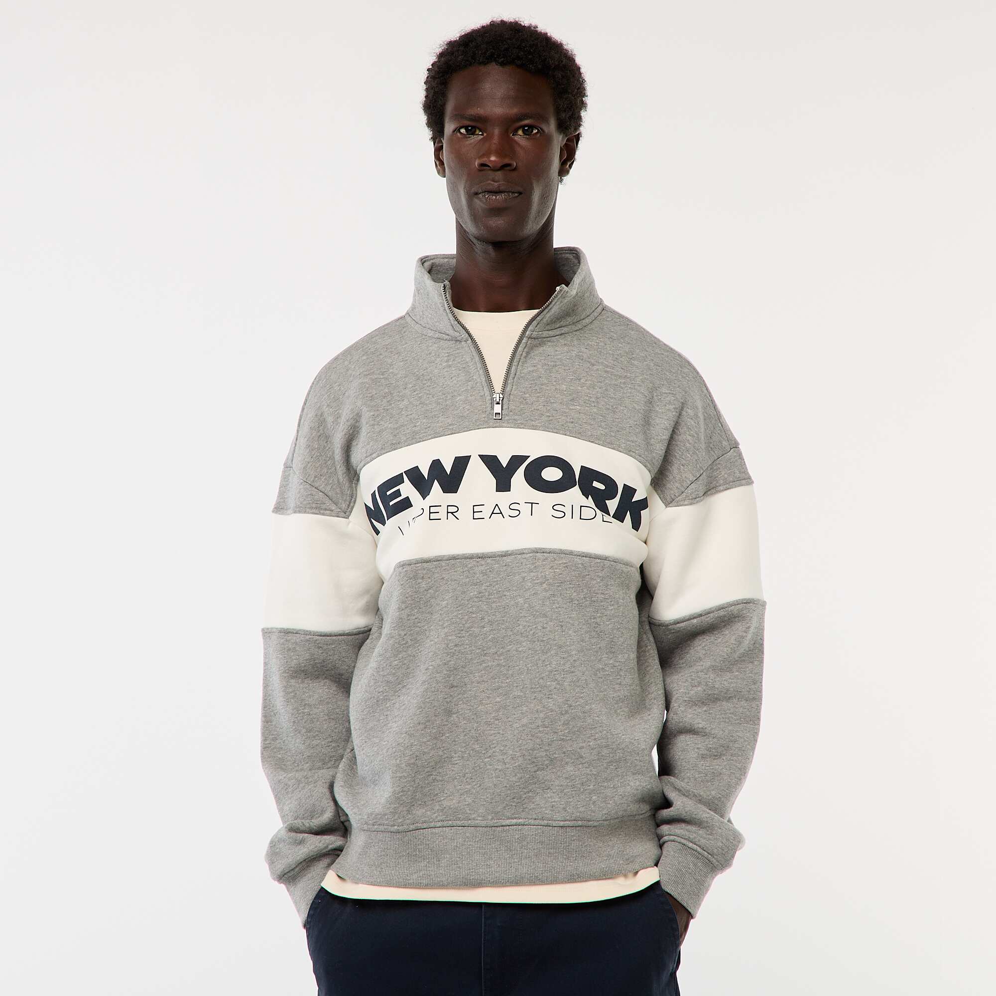 Zip-up high-neck sweatshirt GREY – Kiabi KSA