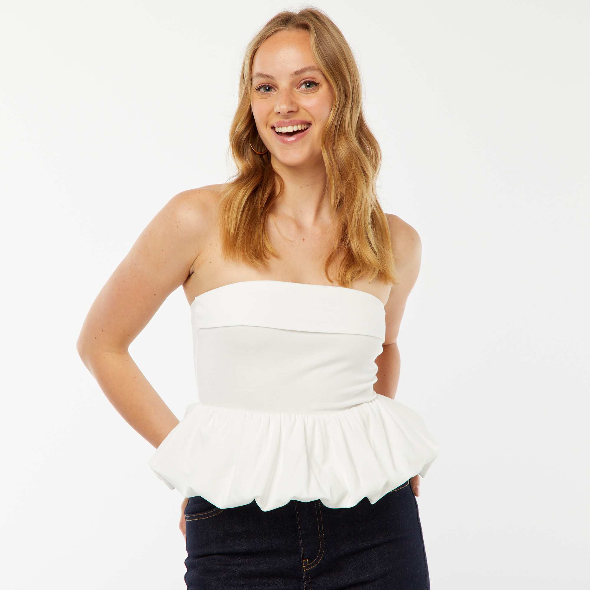 Plain puffball-effect bustier WHITE – Kiabi KSA