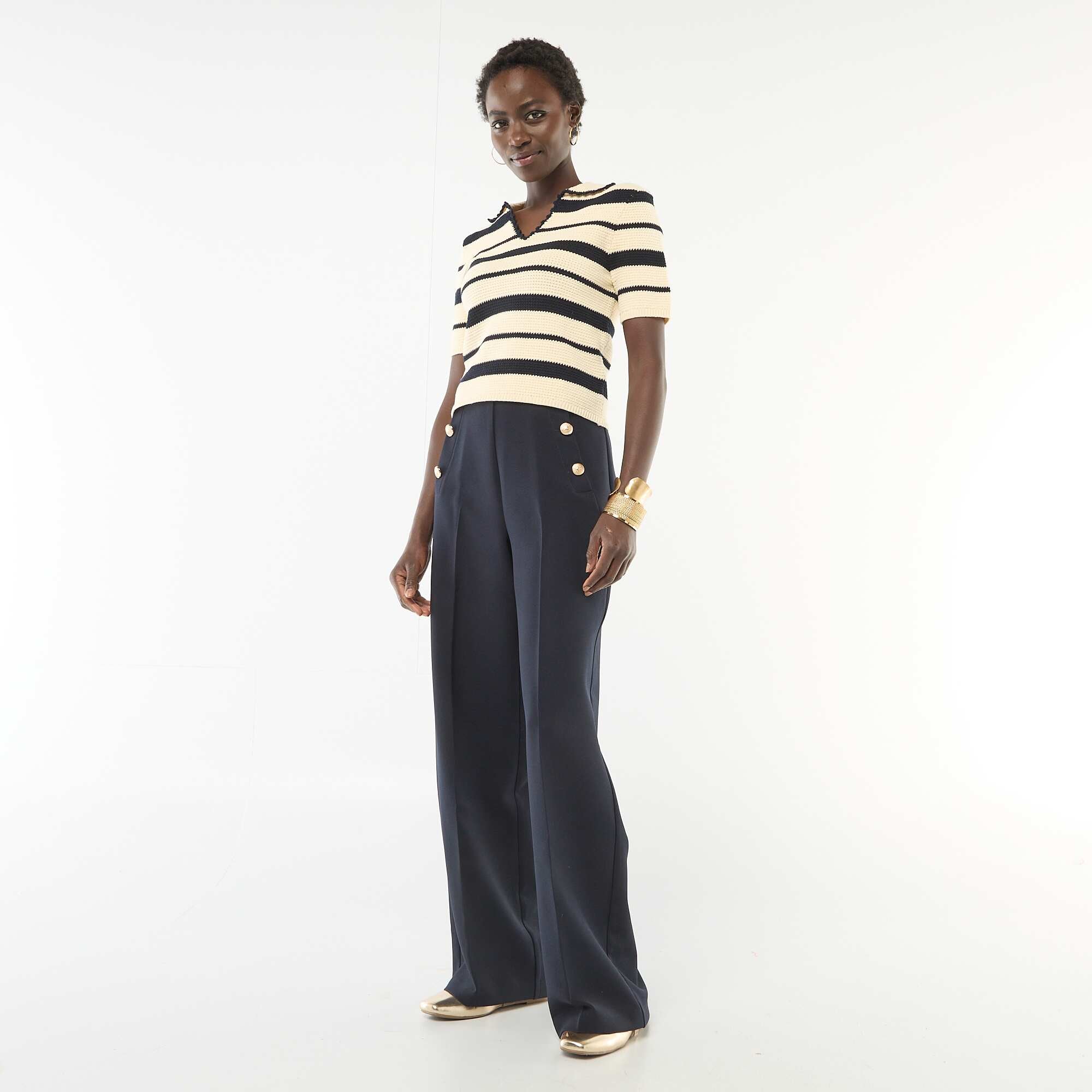 Wide-Leg Sailor Button Pants BLUE – Kiabi KSA